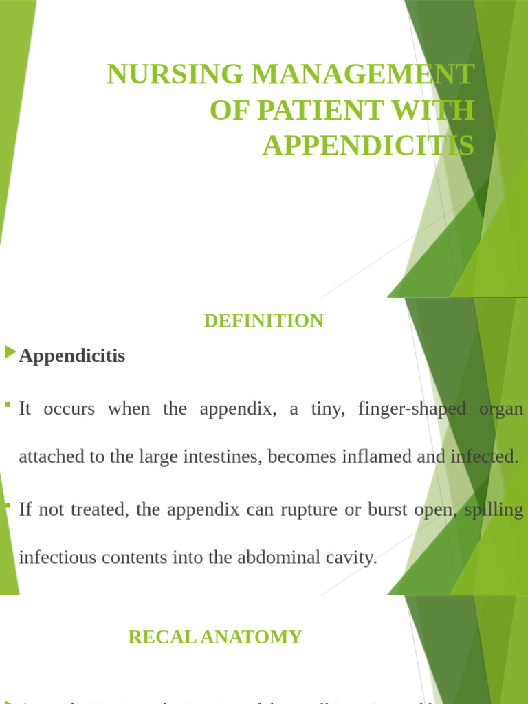 Appendicitis Nursing Guide | PDF | Surgery | Medical Specialties