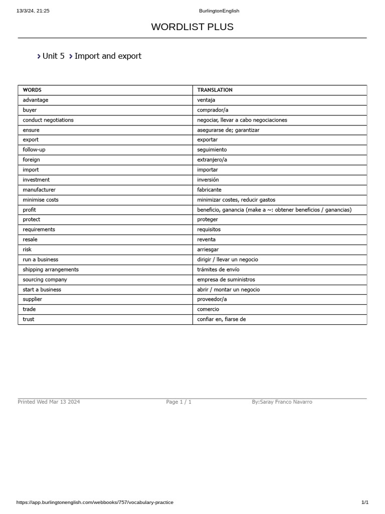 vocabulario import and export | PDF | Economies