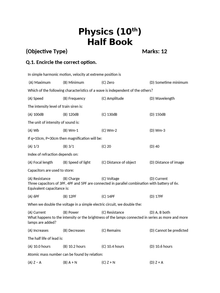 Physics 10th Half book | PDF | Amplitude | Capacitor