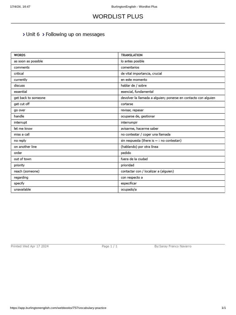 BurlingtonEnglish - Wordlist Plus | PDF