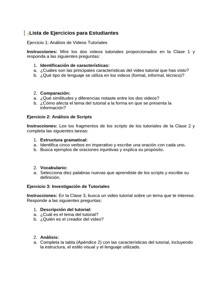 Lista de Ejercicios para Estudiantes | PDF