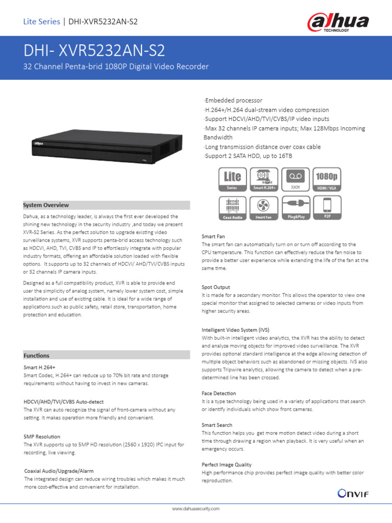 Dh-Xvr5232an-S2 DVR | PDF | Video | Electronics