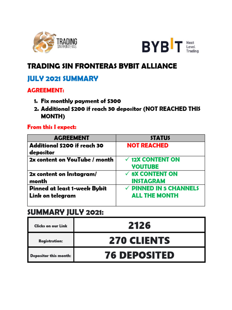 TRADING SIN FRONTERAS BYBIT ALLIANCE JULY 2021 Summary | PDF