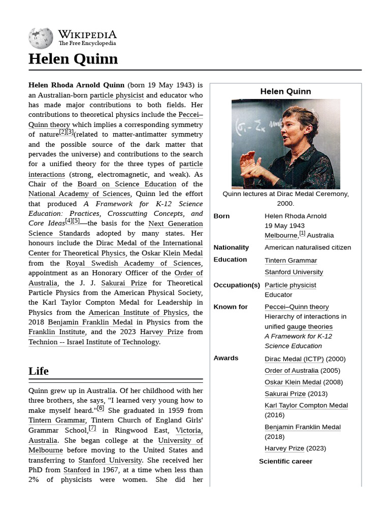 Helen_Quinn | PDF | Physics | Theoretical Physics