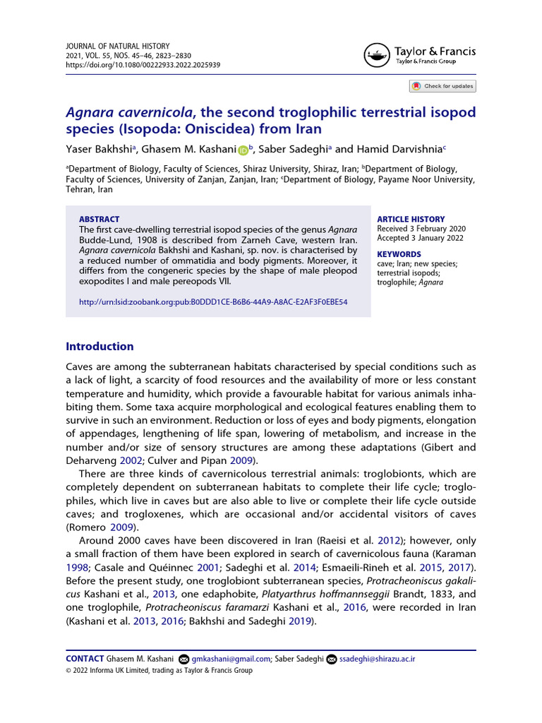 New Troglophilic Isopod from Iran | PDF | Anatomical Terms Of Location
