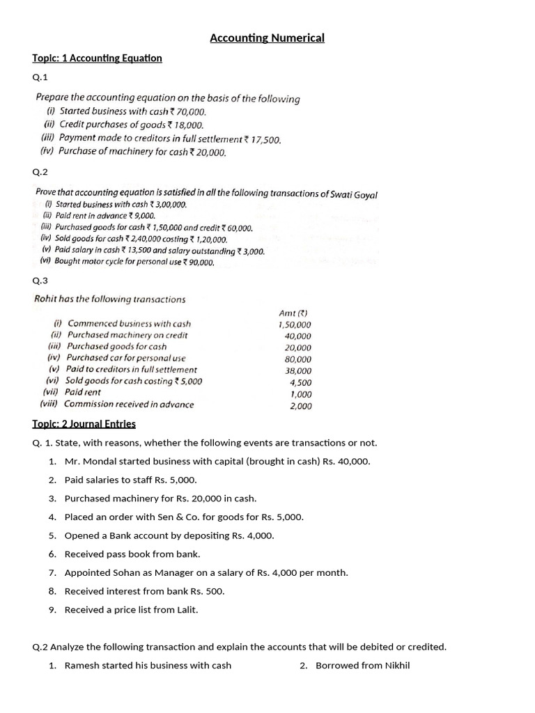 BA_Numericals_Unit - II | PDF | Banks | Debits And Credits