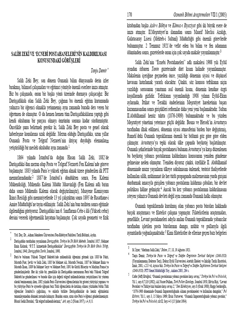 Salih Zeki Ve Ecnebi Postahaneleri Nin Kald R Lmas Konusundaki G R Leri ...