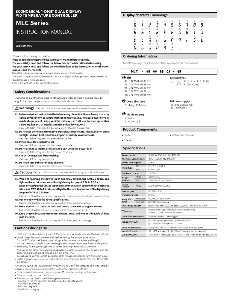 Maxwell-User Manual(MLC Series Temperature Controller) | PDF