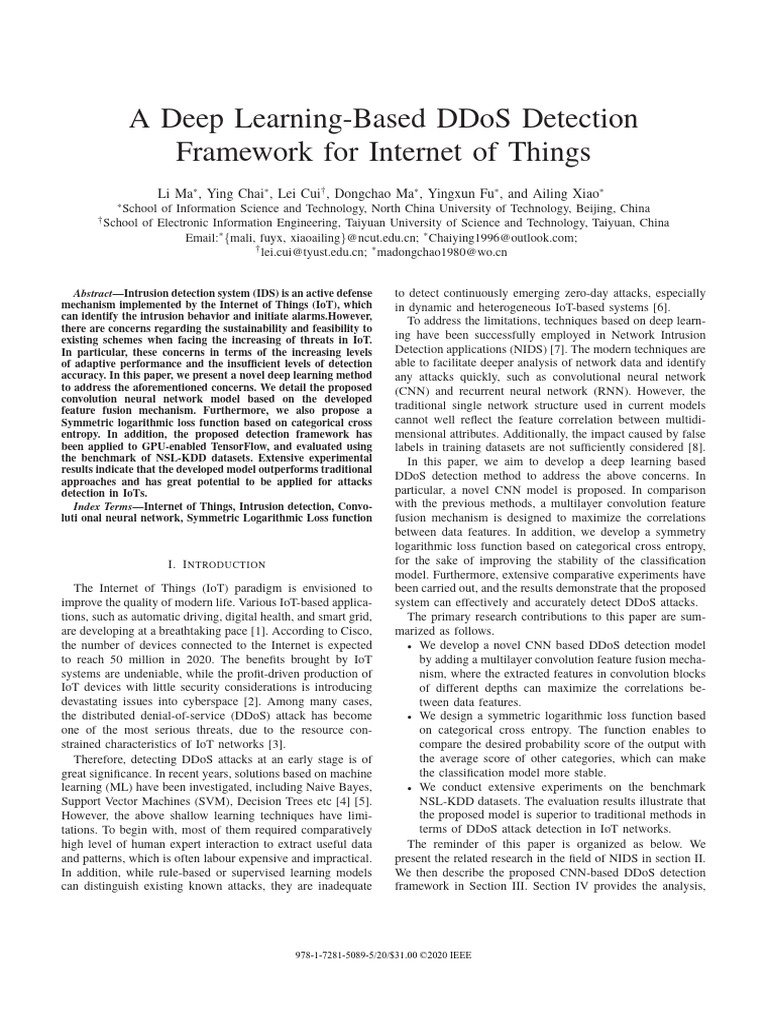 A Deep Learning-Based DDoS Detection Framework for Internet of Things | PDF | Deep Learning ...