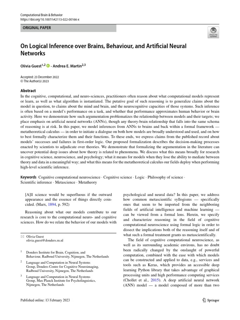 On Logical Inference Over Brains, Behaviour, And Artificial Neural Networks | PDF | Inference ...