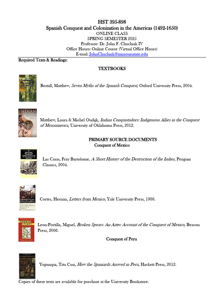 HST 395 - Spanish Conquest and Colonization (1492-1650) - Part 1-2025 ...