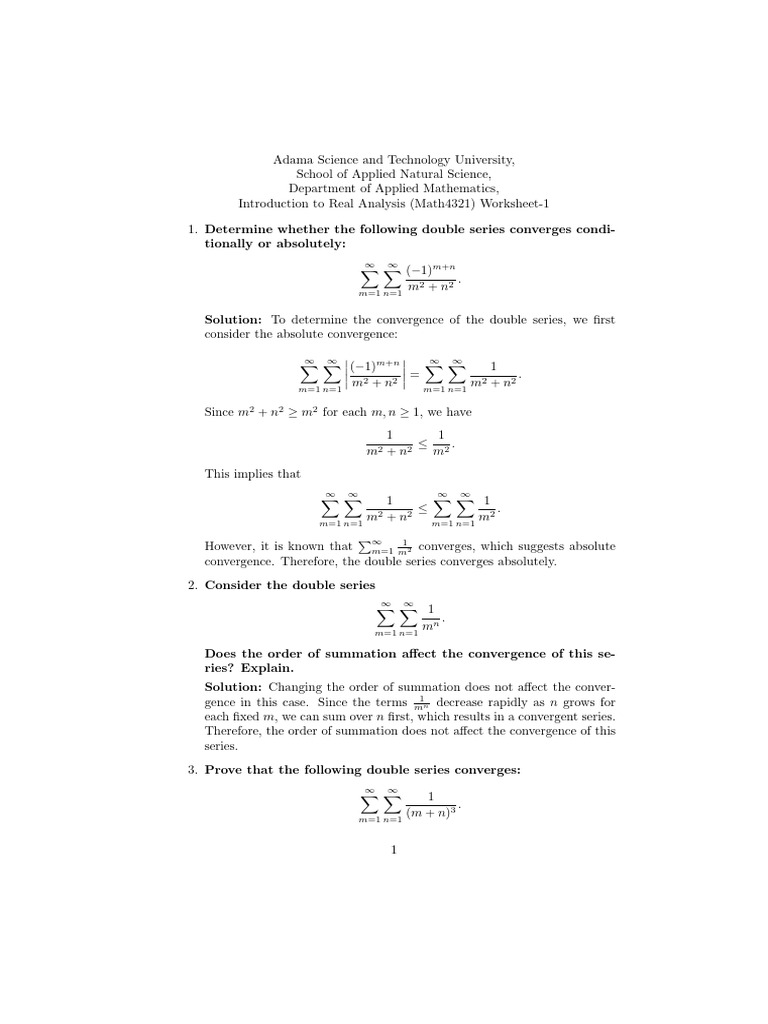 W sheet 1 solution | PDF | Power Series | Analysis