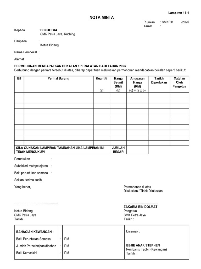 Nota Minta Tahun 2025 | PDF