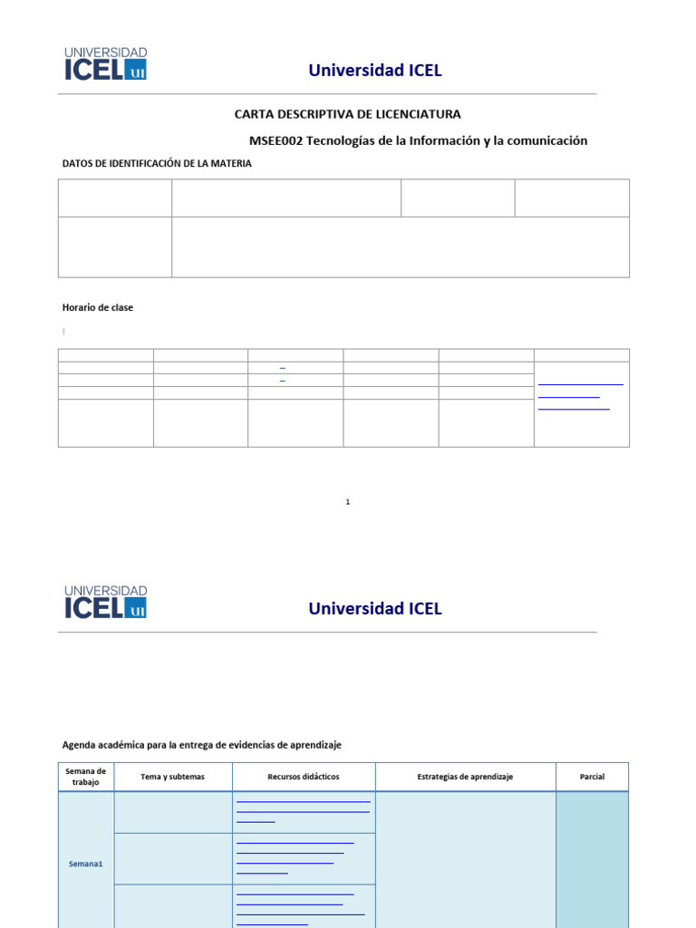 Carta Descriptiva TICs C1 25 | PDF | Microsoft Word | Procesador de textos