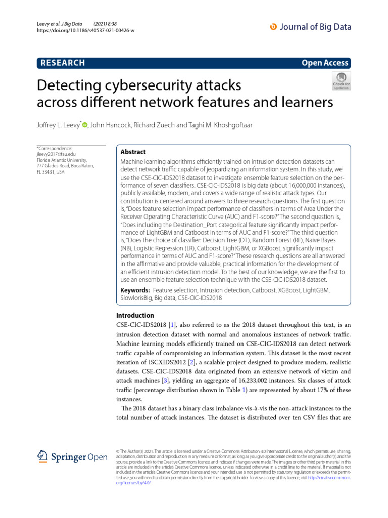 Detecting Cybersecurity Attacks Across Different Network Features and Learners | PDF | Receiver ...