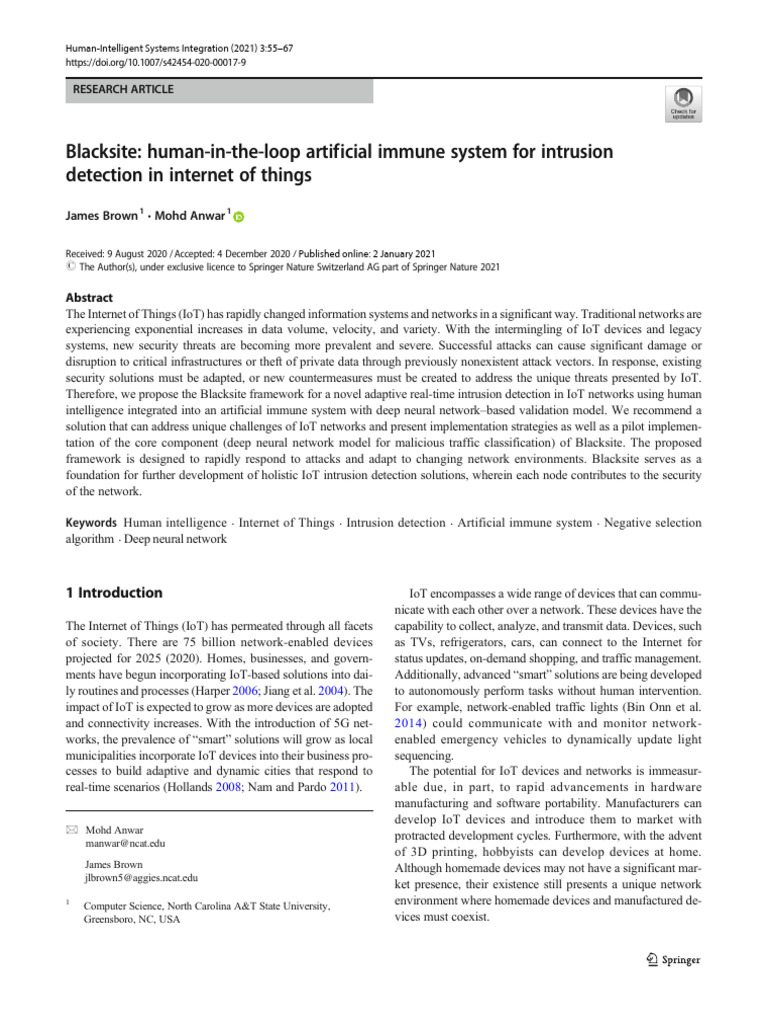 Blacksite- human-in-the-loop artificial immune system for intrusion detection in internet of ...
