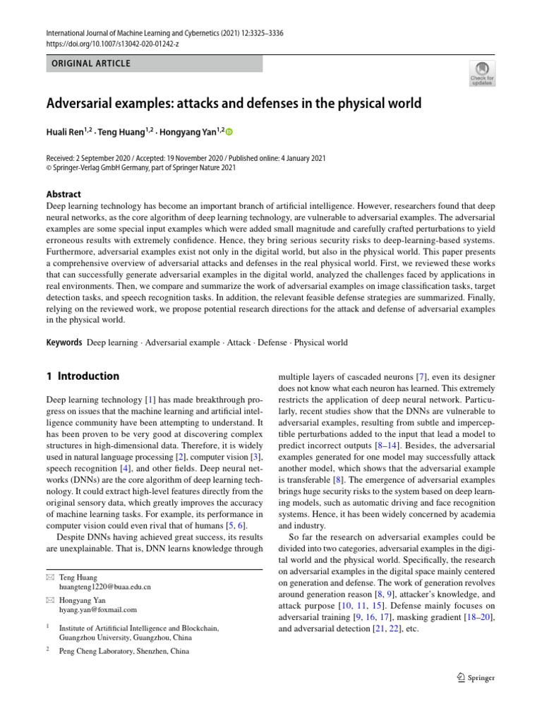 Adversarial examples- attacks and defenses in the physical world | PDF ...