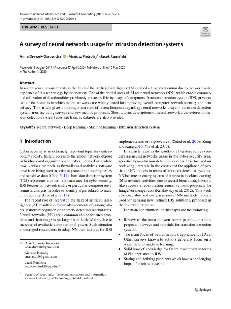 A Survey of Neural Networks Usage For Intrusion Detection Systems | PDF ...