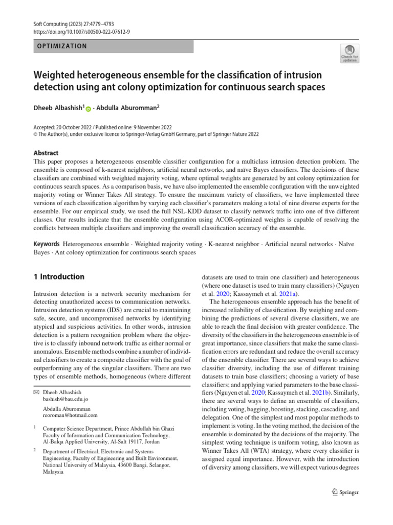 Weighted Heterogeneous Ensemble For The Classification Of Intrusion Detection Using Ant Colony
