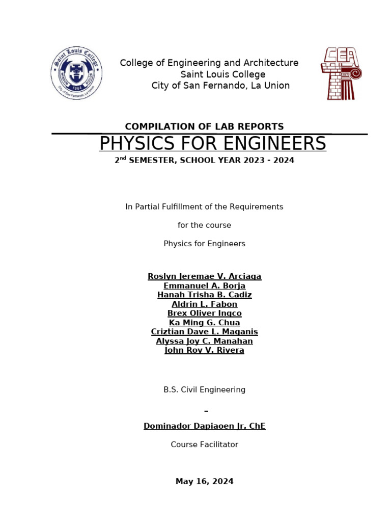 Physics Lab Reports Compilation 2024 | PDF