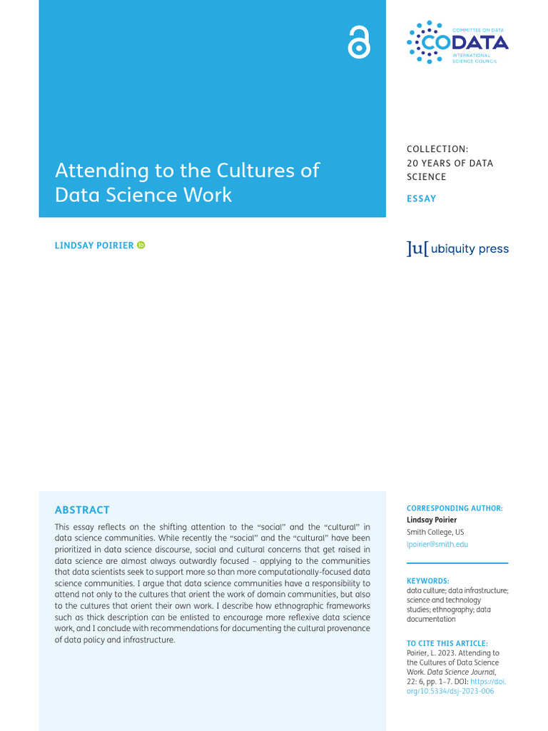 Attending To The Cultures of Data Science Work: Essay | PDF | Science ...