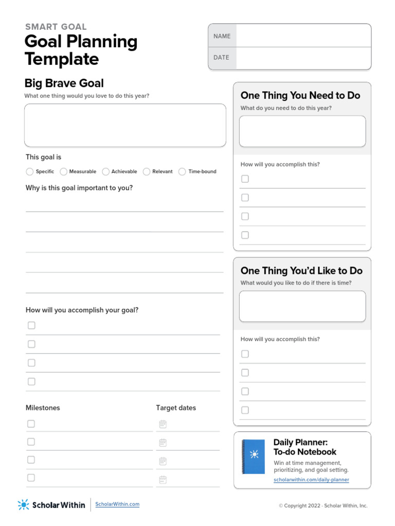 Goal Planning New School Year SMART Goal Setting Template For Kids Free ...