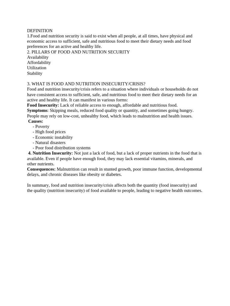 Food and Nutrtion Security Q1&Q2 answers | PDF