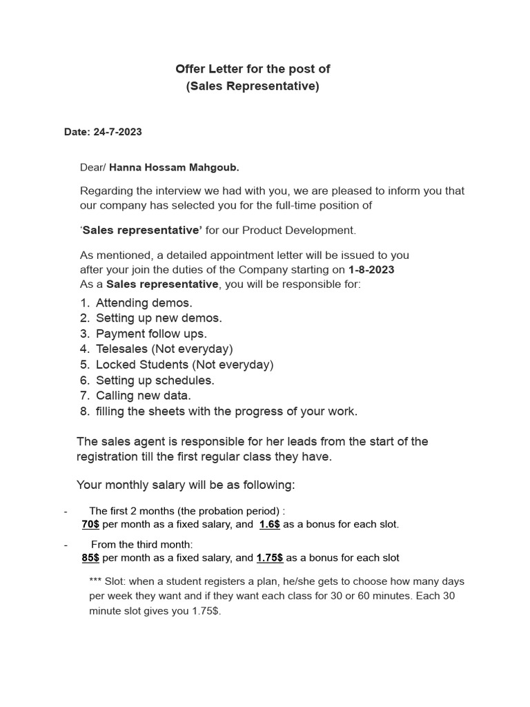Offer Letter Format | PDF