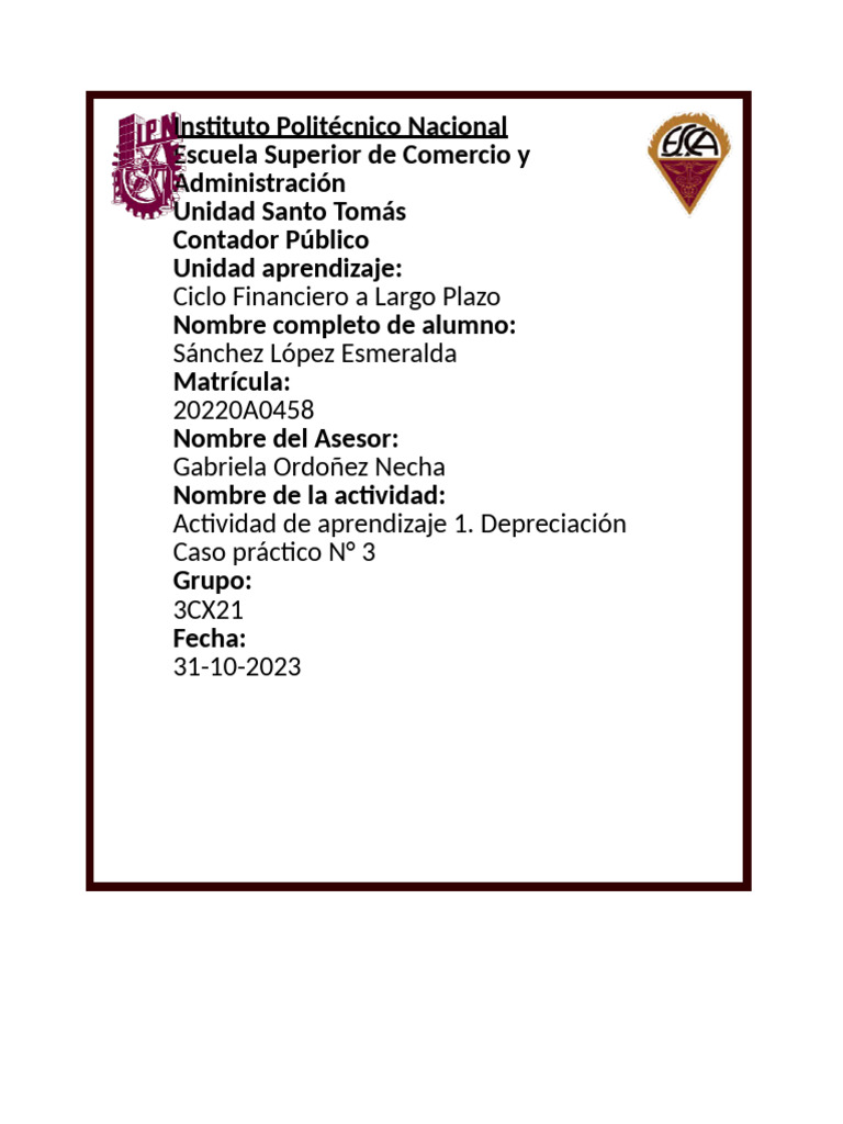 S Nchez L Pez Esmeralda Caso Practico 3 DEPRECIACION | PDF | Depreciación | Contabilidad