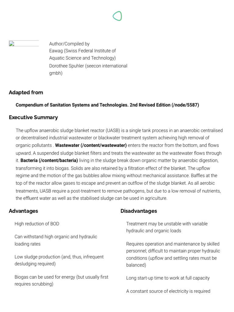 UASB Reactor - SSWM - Find Tools For Sustainable Sanitation and Water ...
