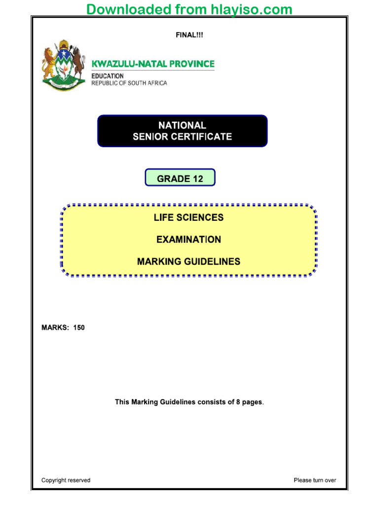 Life Sciences NSC Common Test MEMO May June 2024 KZN | PDF