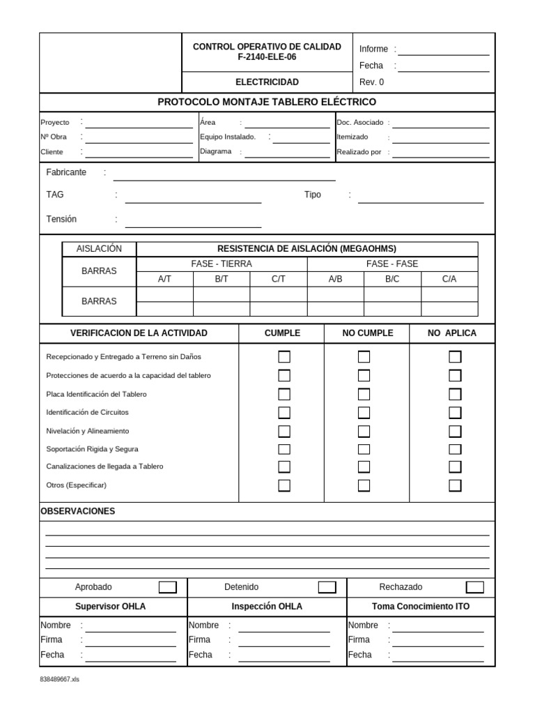 F-2140-ELE-06 Protocolo de Montaje de Tablero Eléctrico | PDF