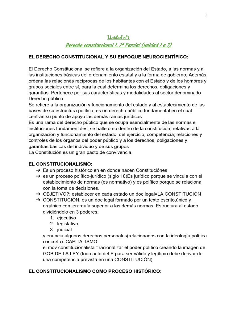 Derecho Constitucional 1 | PDF | Constitución | Ley constitucional
