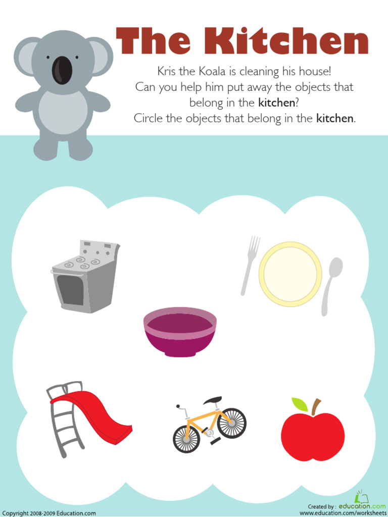 Kitchen Sorting Worksheet Preschool | PDF