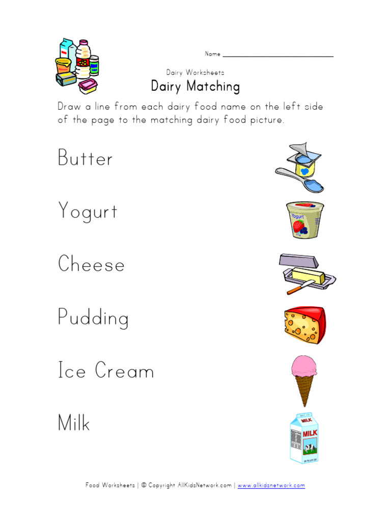 Dairy Matching Worksheet | PDF