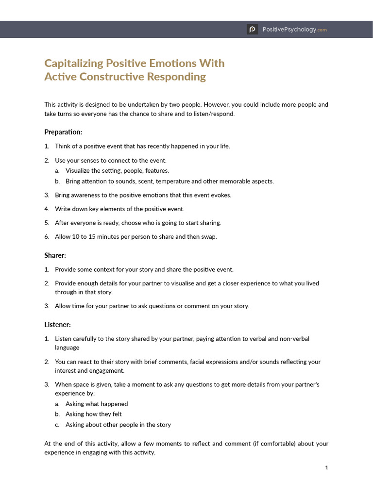 Capitalizing Positive Emotions With Active Constructive Responding ...