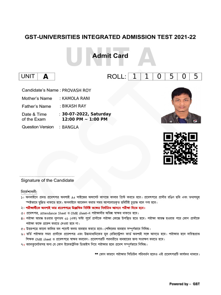 Unit A: Admit Card | PDF