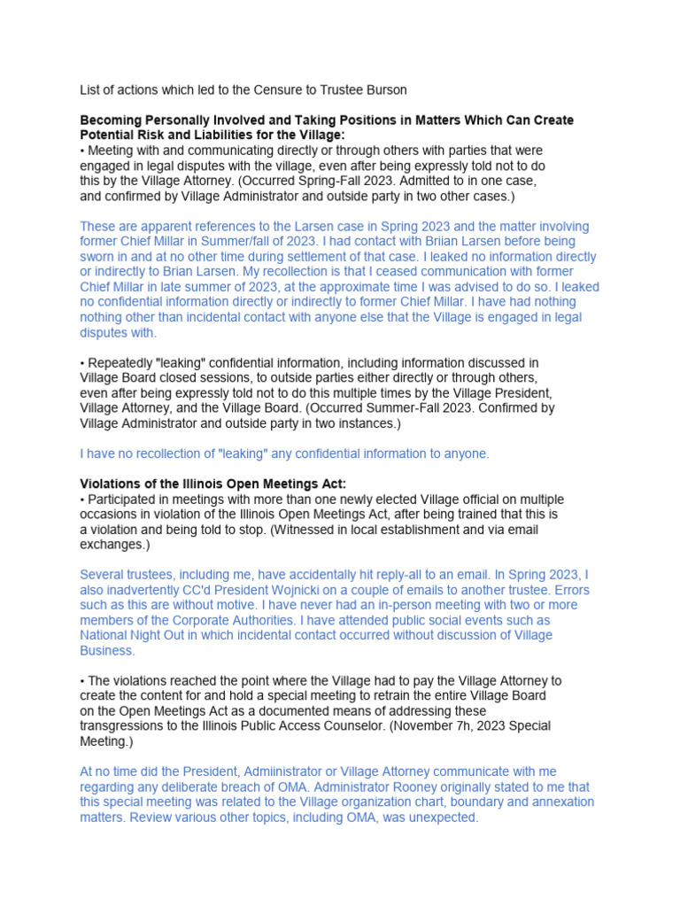 Campton Hills board censures Trustee Janet Burson | PDF