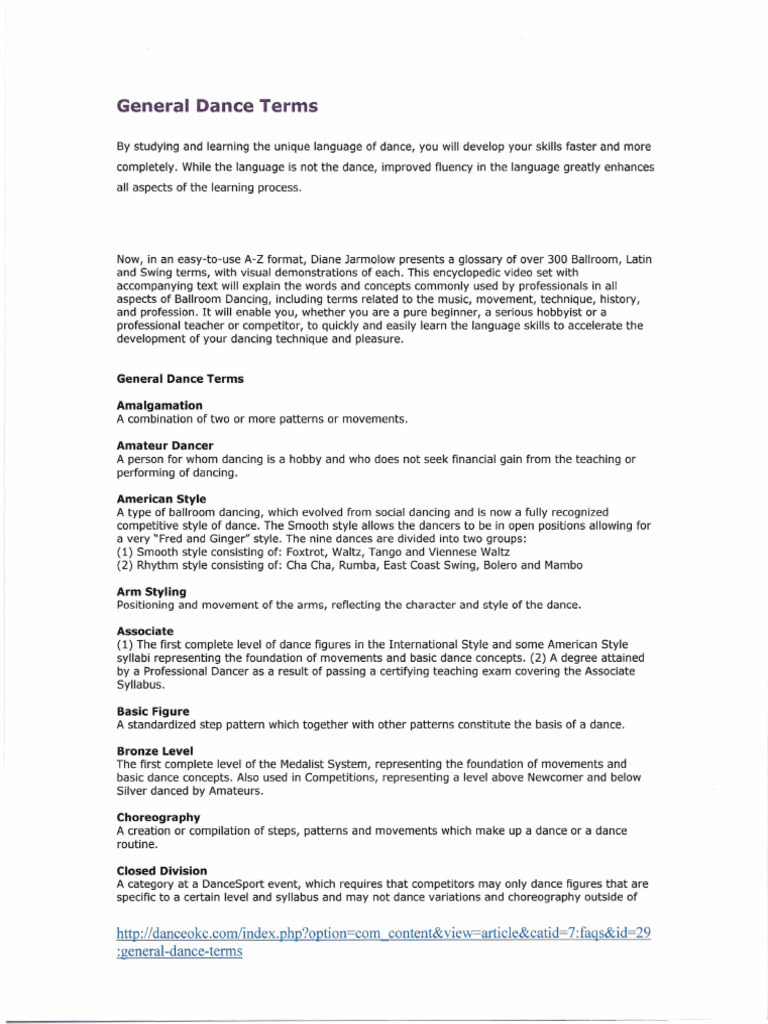 Diane Jarmolow General Dance Terms | PDF | Ballroom Dance | Dances