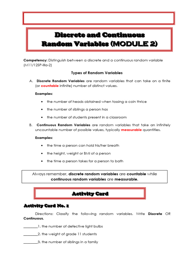 Module2_StatisticsandProbability_3136824333227984 | PDF | Probability Distribution | Random Variable