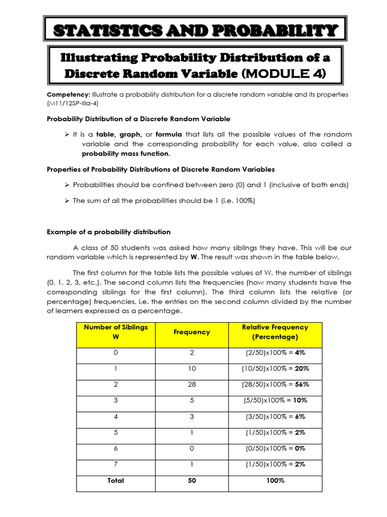MODULE4 StatisticsProbability 687644565756118 | PDF | Probability Distribution | Statistics