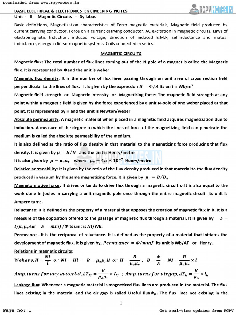 Unit 3 - Basic Electrical and Electronics Engineering - WWW - Rgpvnotes ...
