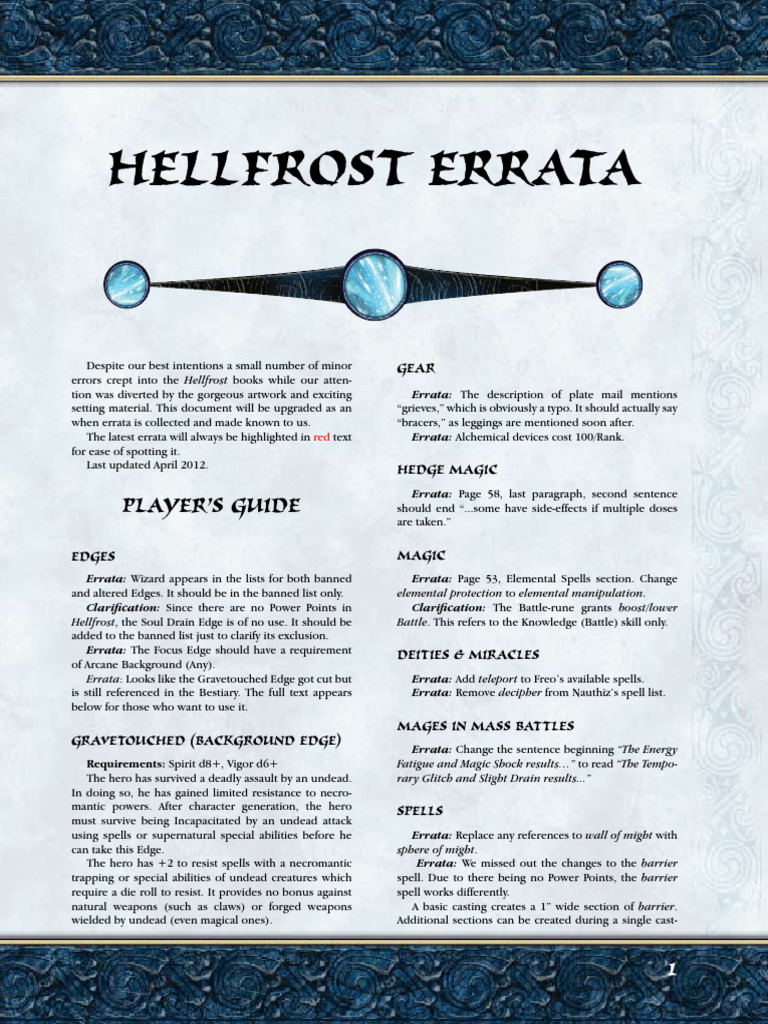 Hellfrost Player's Guide Errata | PDF