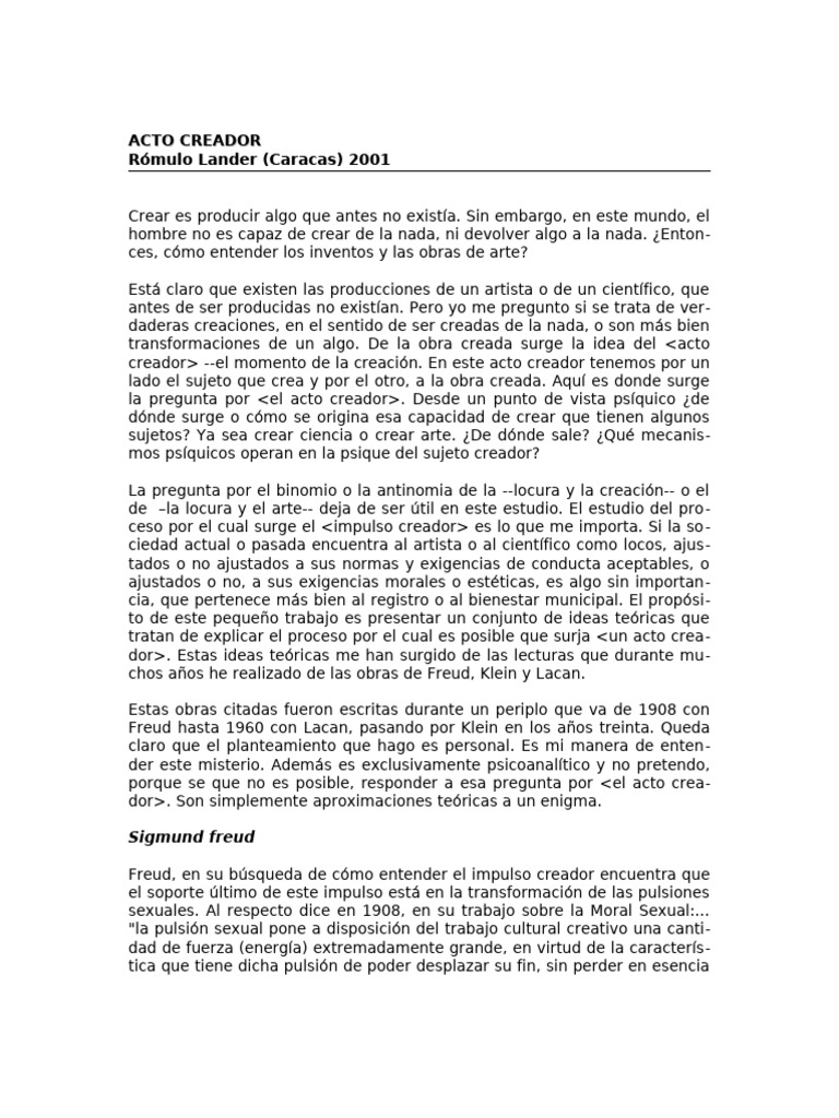 Lander_ ACTO CREADOR | PDF | Jacques Lacan | Libido