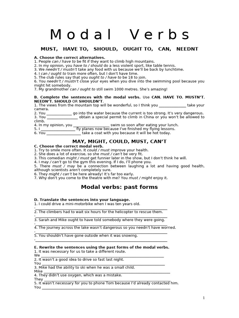 Past Modals Homework 2 Rephrasing Exercises + Student | PDF