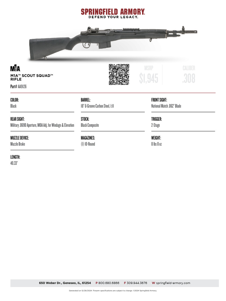 Springfield Armory M1a Scout Squad 7 62 Black Specs | PDF
