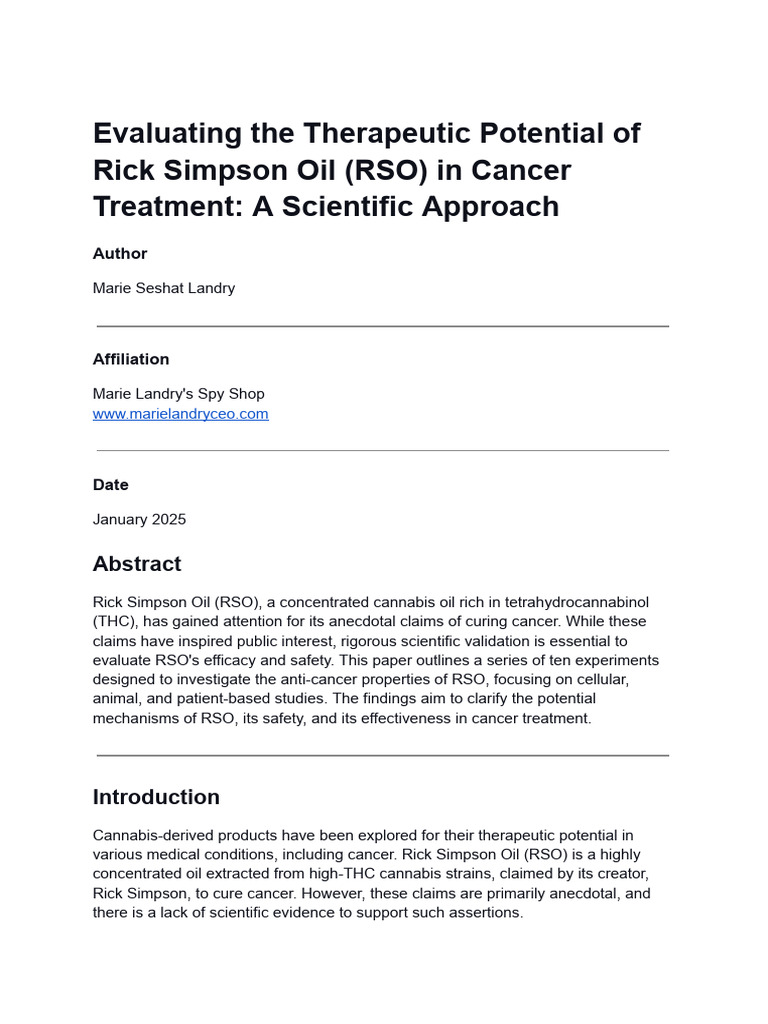 Rick Simpson Oil's Cancer Treatment Potential | PDF | Experiment ...