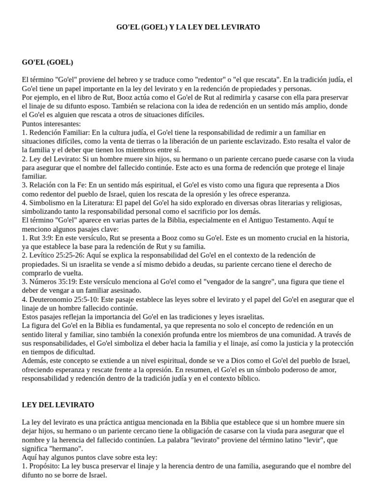 Investigación Go El y Ley de Levirato | PDF | Rut (figura bíblica)