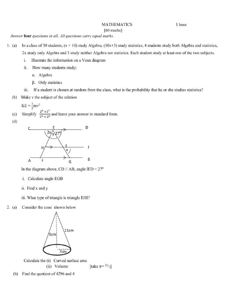 Mathematics Trial Questions | PDF