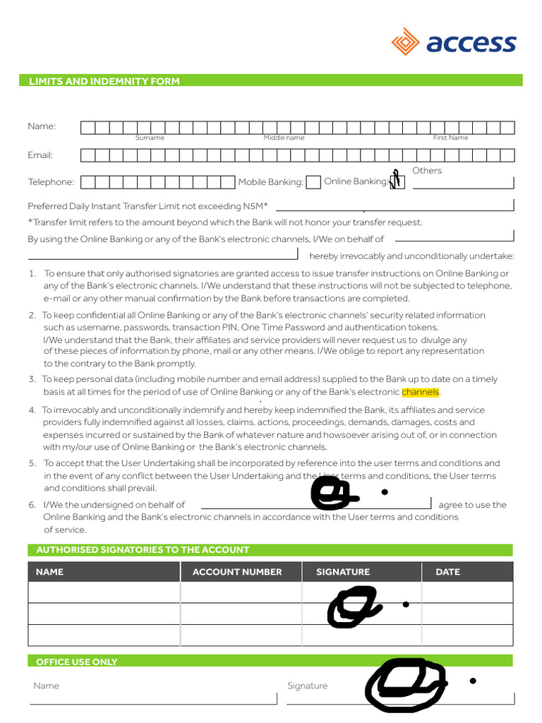 LIMITS-AND-INDEMNITY-FORM_edited | PDF | Indemnity | Banks & Banking